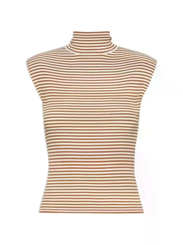 Max Mara Sleeveless Viscose Crepe Polo-neck Sweater Caramel - Neutrals