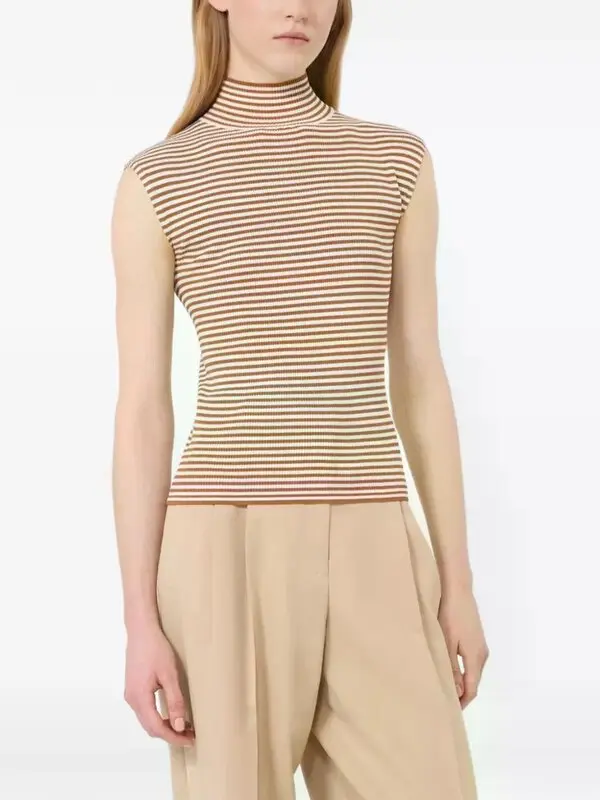 Max Mara Sleeveless Viscose Crepe Polo-neck Sweater Caramel - Neutrals