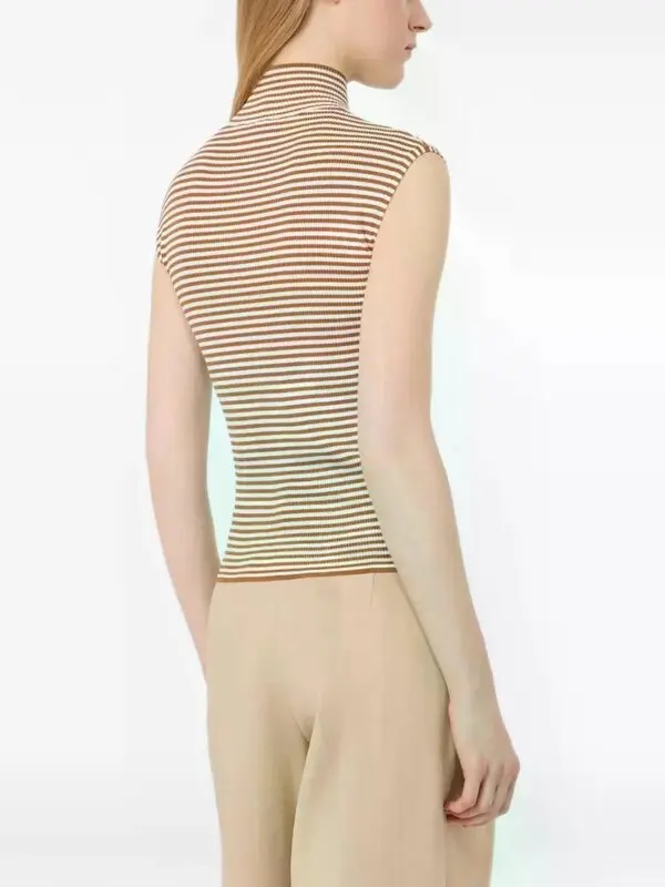Max Mara Sleeveless Viscose Crepe Polo-neck Sweater Caramel - Neutrals