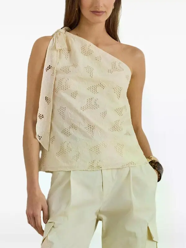 Ralph Lauren One-shoulder Floral Eyelet Voile Blouse