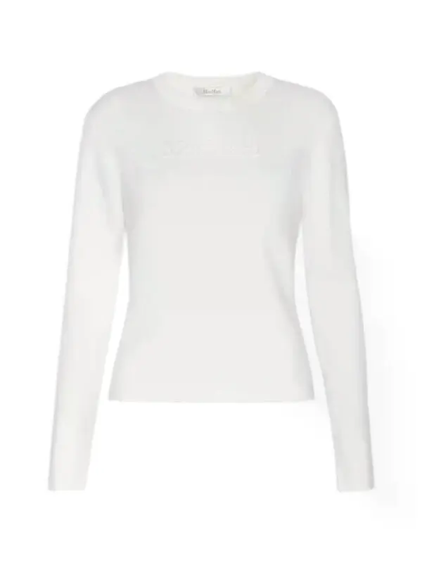 Max Mara Wool Yarn Sweater With Embossed Logo Detail - White