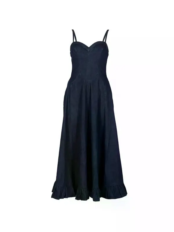 Free People Another Season Ruffle-trim Denim Midi Dress - Blue