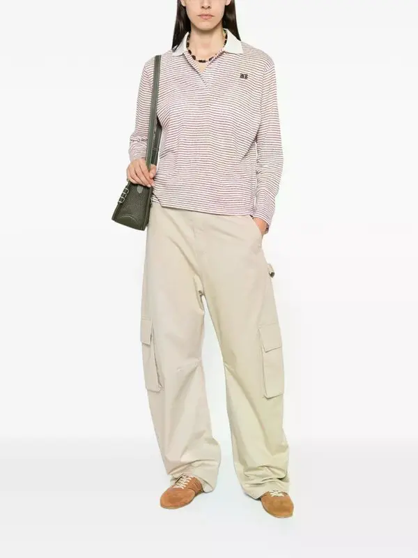WALES BONNER Striped Long-sleeve Polo Top