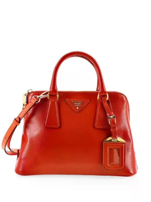 Prada Promenade Bag Vernice Saffiano Leather Small Satchel - Orange