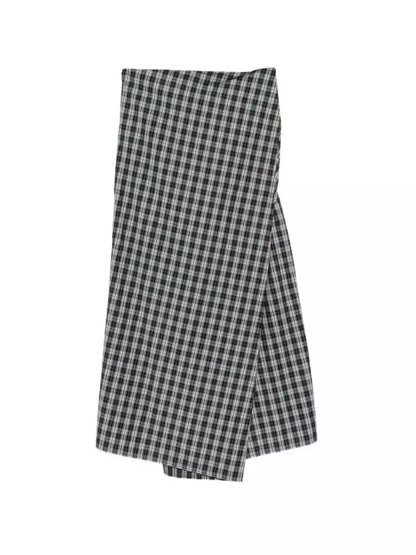 6397 Check-pattern Asymmetric Wrap Skirt