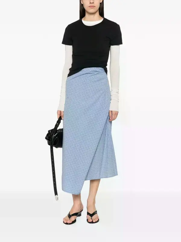 6397 Gingham-check Asymmetric Wrap Skirt