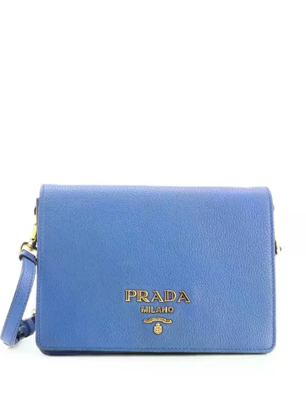 Prada Dual Strap Flap Vitello Daino Small Crossbody Bag - Blue
