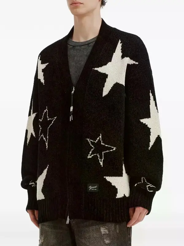 FIVE CM Star Intarsia Zip-up Cardigan - Black