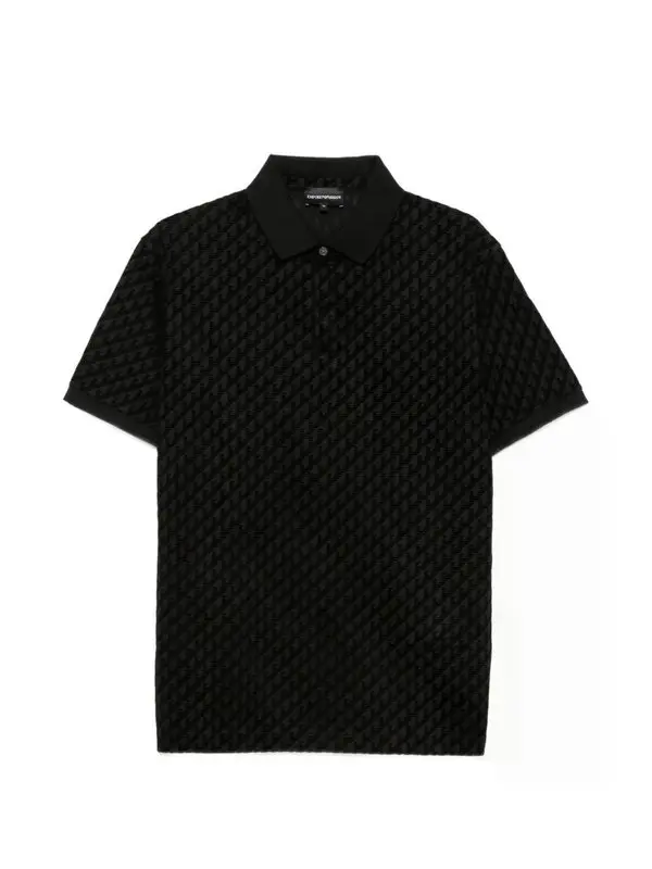 Emporio Armani Monogram-pattern Short-sleeve Polo Shirt - Black