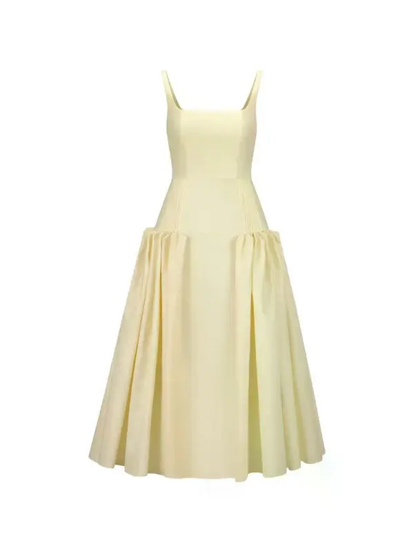 THE ARKOW Sienna Pleated-waist Midi Dress - Yellow