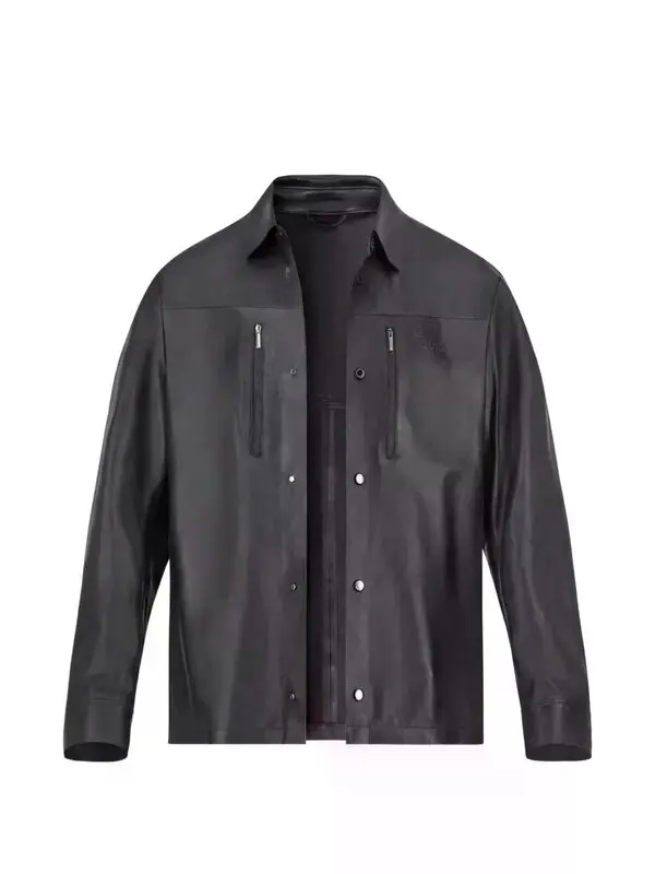 Hugo Boss Leather Jacket With Zip Pockets