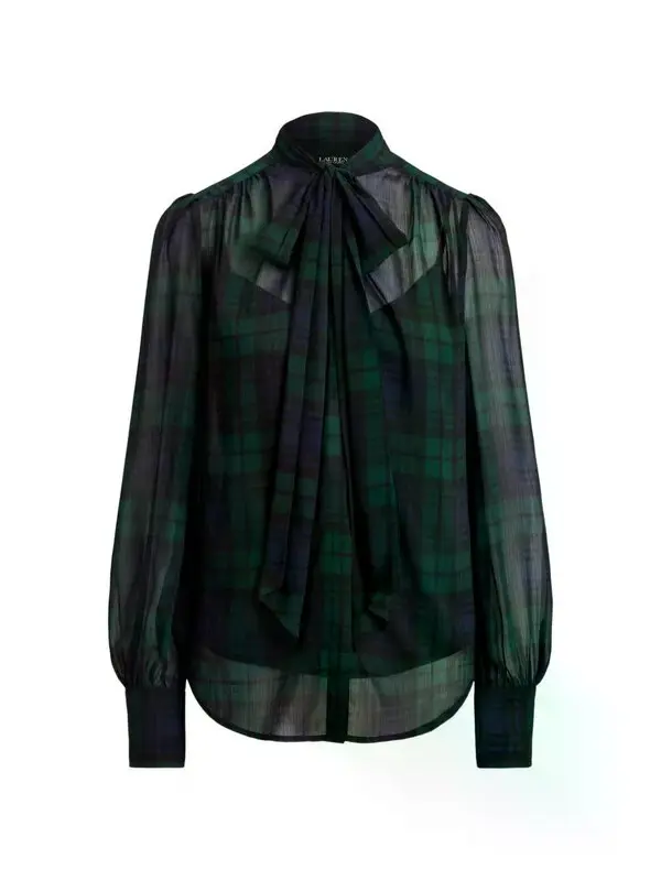 Ralph Lauren Tartan-print Pussy-bow Blouse - Blue