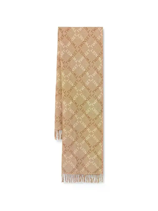TWINSET Logo-print Fringed Scarf - Neutrals