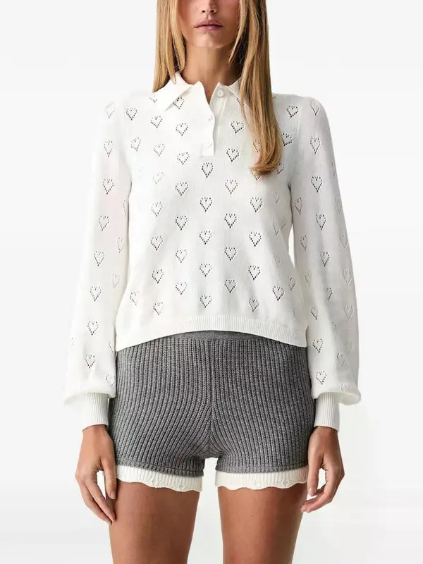 TWINSET Heart-pointelle Puff-sleeve Polo Top