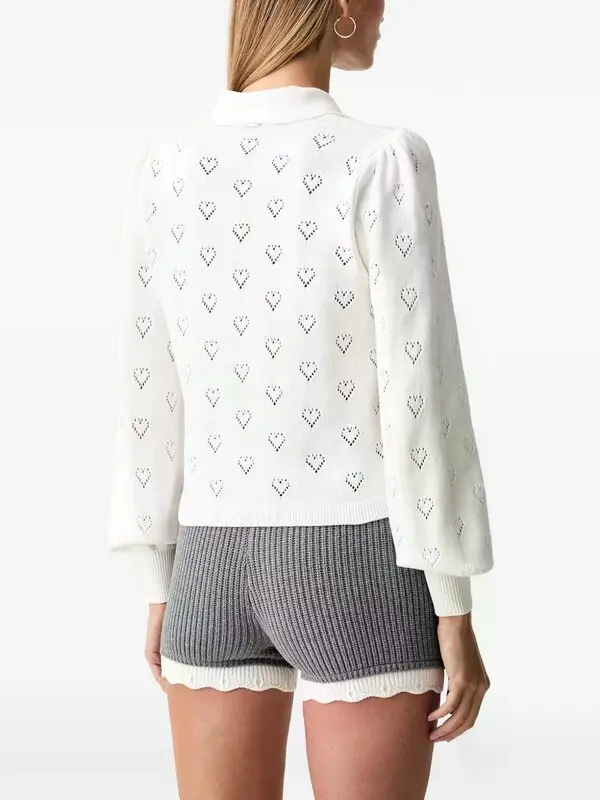 TWINSET Heart-pointelle Puff-sleeve Polo Top
