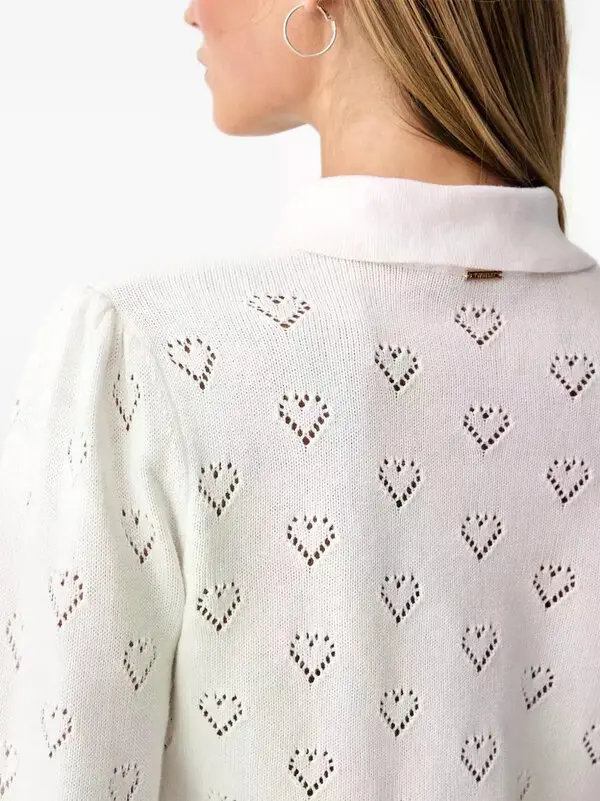 TWINSET Heart-pointelle Puff-sleeve Polo Top