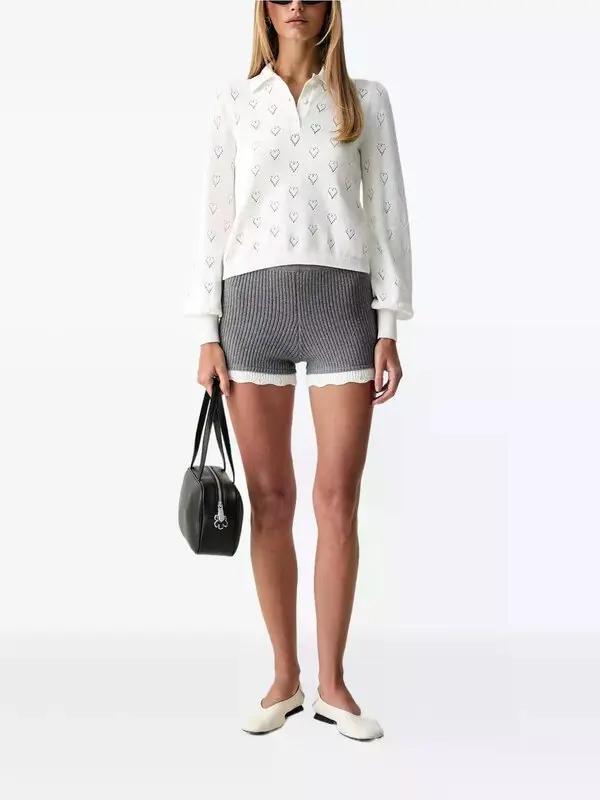 TWINSET Heart Pointelle Puff-sleeve Polo Top - White