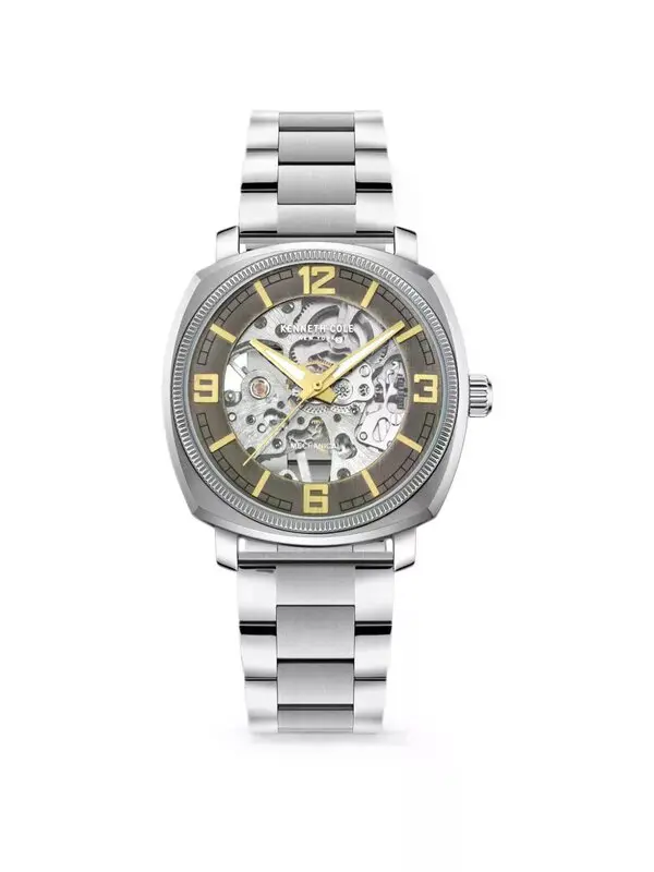 KENNETH COLE Skeleton Dial Cushion Case 42mm Automatic Movement Watch - Grey
