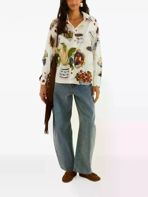 Farm Rio Off-white Country Table Buttoned Shirt