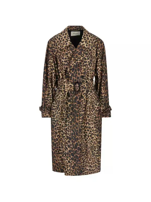 Saint Laurent Trench Coat In Leopard-print Nylon