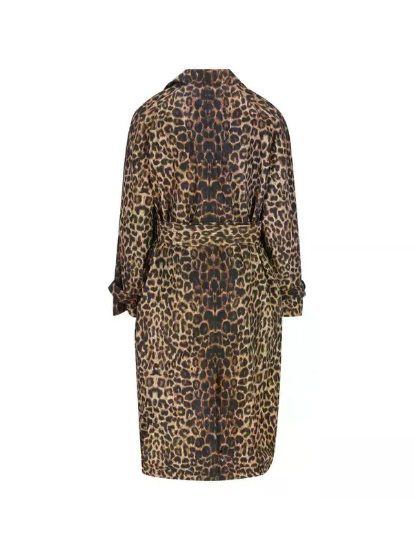 Saint Laurent Trench Coat In Leopard-print Nylon
