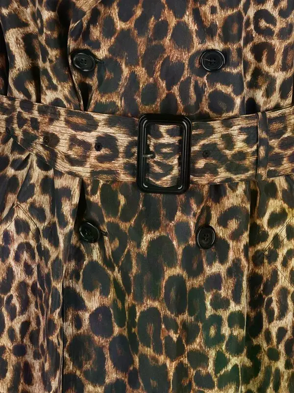 Saint Laurent Trench Coat In Leopard-print Nylon