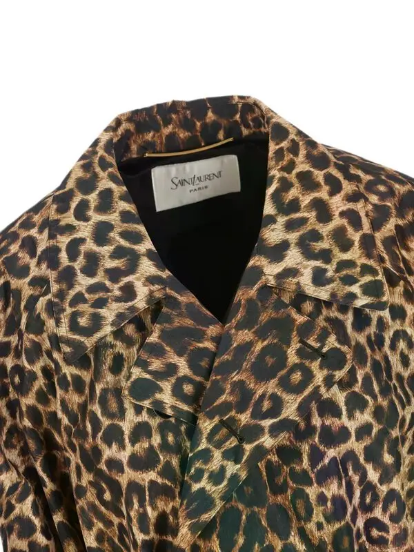 Saint Laurent Trench Coat In Leopard-print Nylon