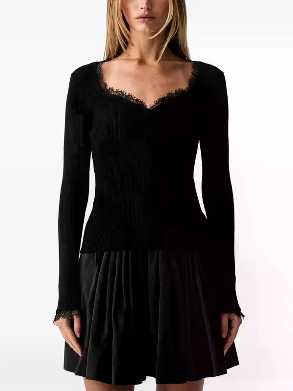 TWINSET Lace-trim Ribbed Sweater