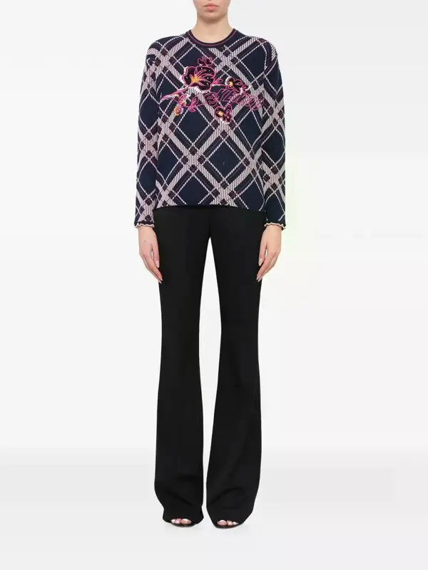 Kenzo Check-pattern Floral-embroidered Sweater