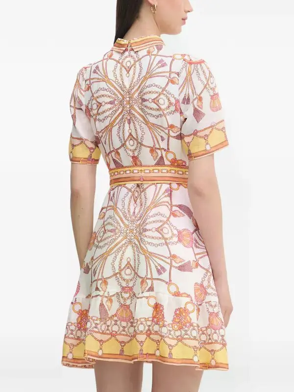 Hale Bob Aula Belted Chain-print Mini Dress