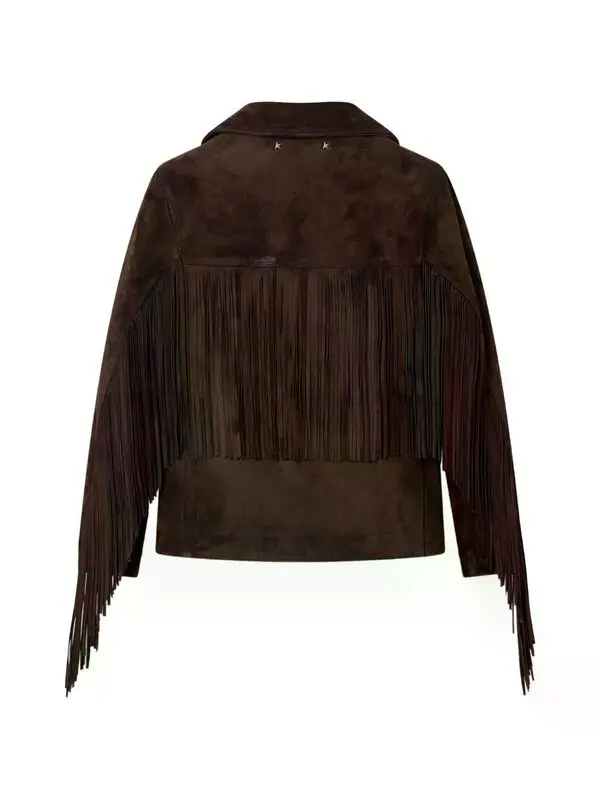 GOLDEN GOOSE Journey Jacket With Fringes In Waxed Calf Leather - Brown