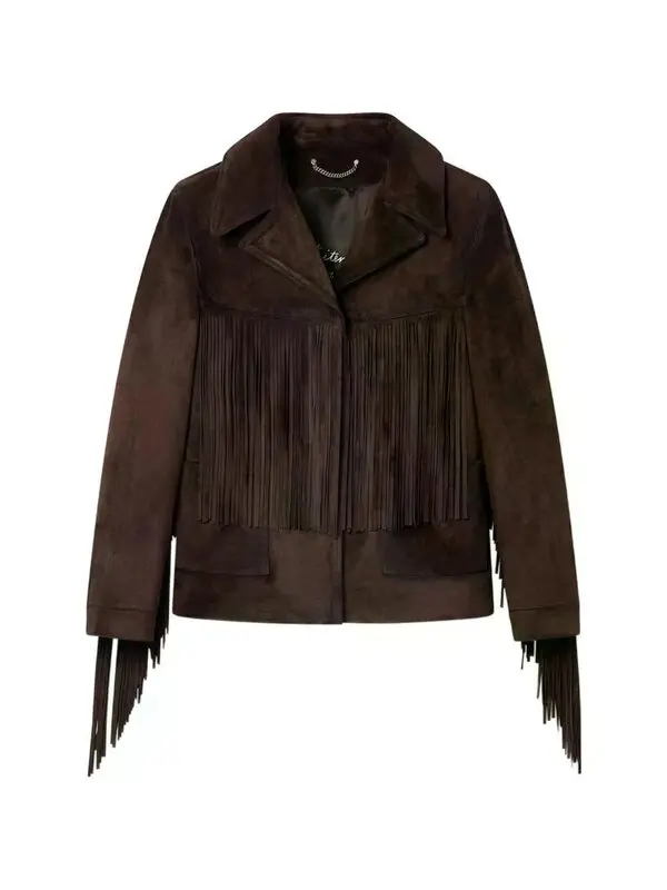 GOLDEN GOOSE Journey Jacket With Fringes In Waxed Calf Leather - Brown