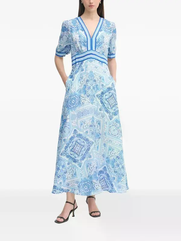 Hale Bob Ginevra Tile-print V-neck Maxi Dress