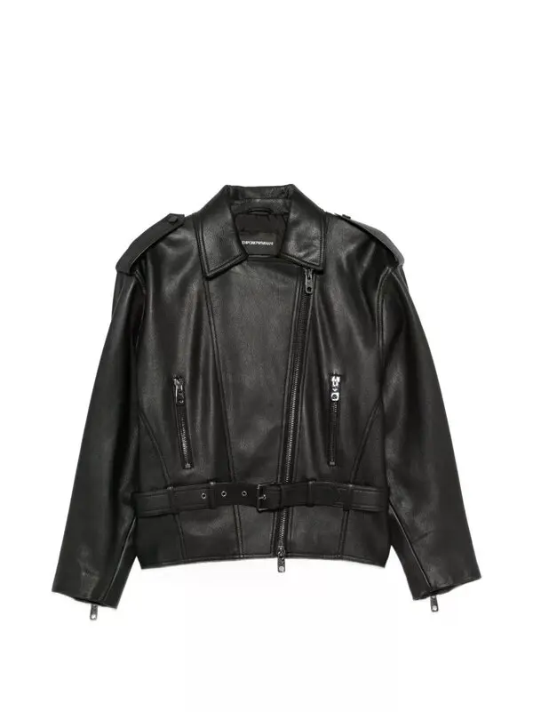 Emporio Armani Belted Leather Jacket - Black