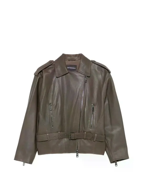 Emporio Armani Belted Leather Jacket - Brown