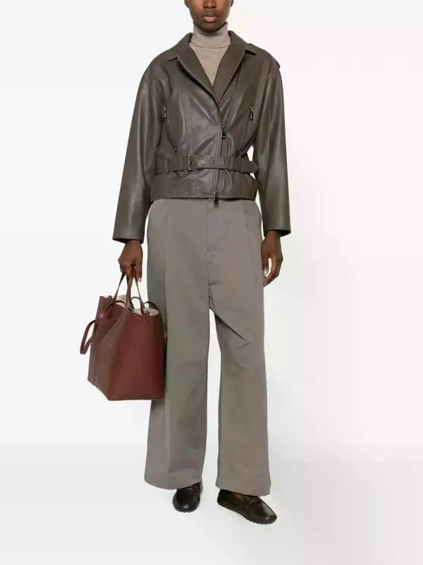 Emporio Armani Belted Leather Jacket - Brown