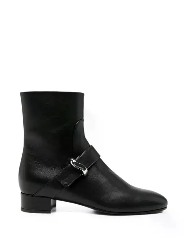 Emporio Armani Leather Buckle Detail Ankle Boots