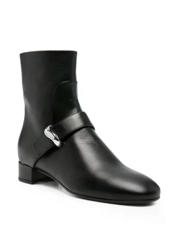 Emporio Armani Leather Buckle Detail Ankle Boots