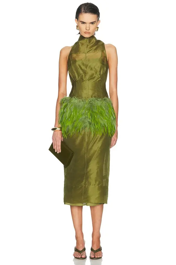Staud Bisou Silk Dress In Green