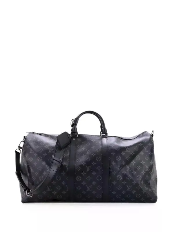 LOUIS VUITTON Keepall Bandouliere Bag Monogram Eclipse Canvas 55 Travel Bag - Black