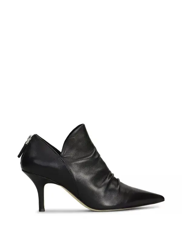 THE SELLER Pointed-toe Ruched Leather Ankle Boots - Black