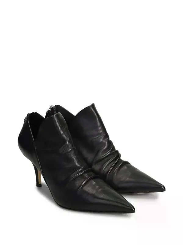 THE SELLER Pointed-toe Ruched Leather Ankle Boots - Black