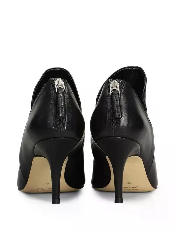 THE SELLER Pointed-toe Ruched Leather Ankle Boots - Black