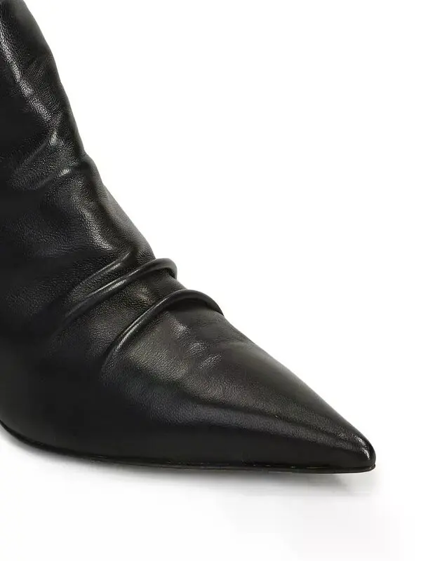 THE SELLER Pointed-toe Ruched Leather Ankle Boots - Black