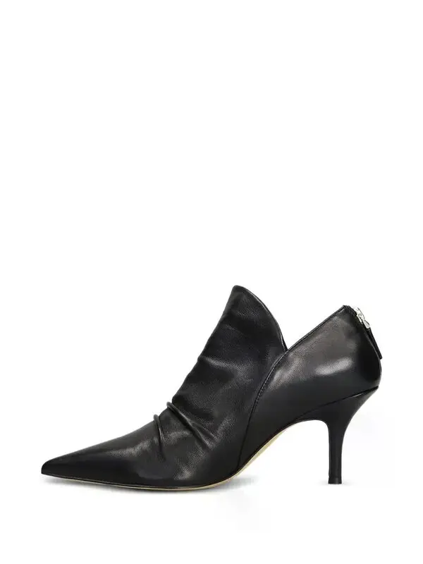 THE SELLER Pointed-toe Ruched Leather Ankle Boots - Black
