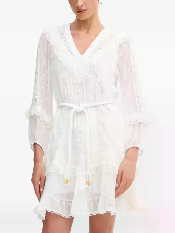 Hale Bob Xin Ruffled Lace-trim Mini Dress