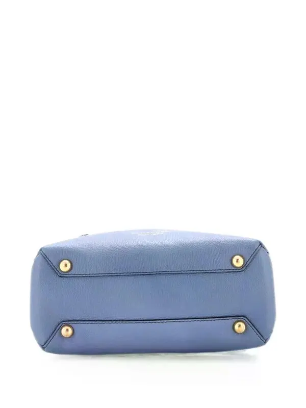 Burberry Banner Leather And House Check Canvas Small Tote Bag - Blue