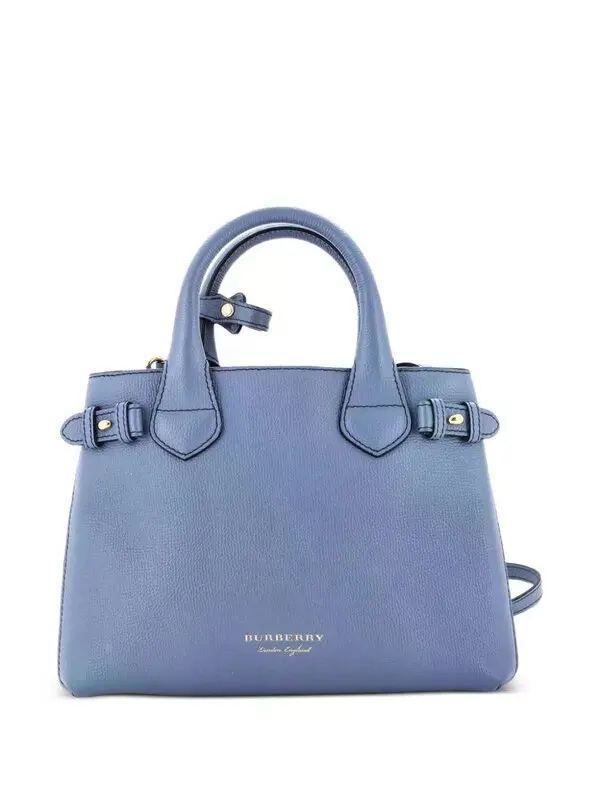 Burberry Banner Leather And House Check Canvas Small Tote Bag