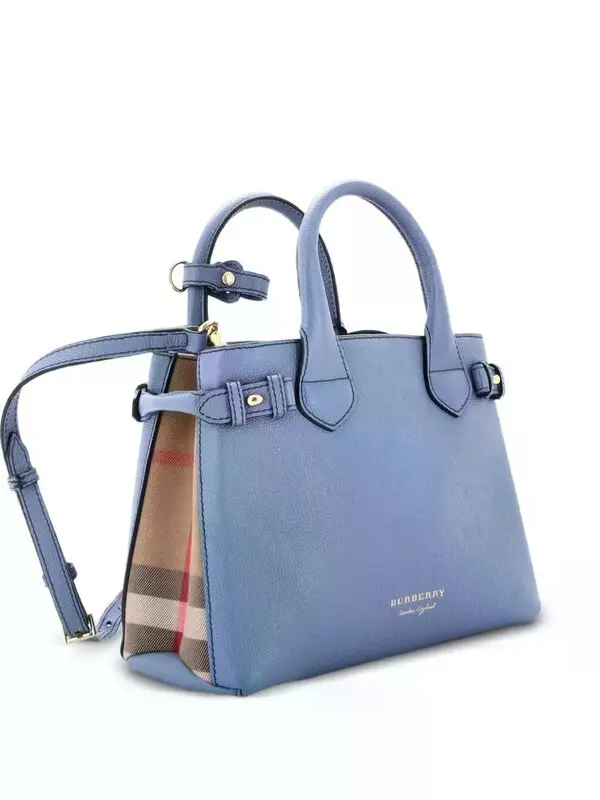 Burberry Banner Leather And House Check Canvas Small Tote Bag