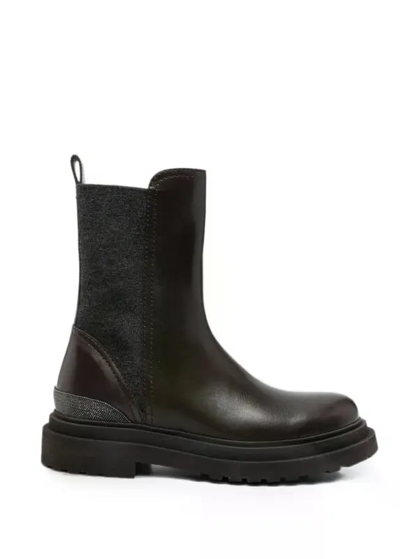 Brunello Cucinelli Monili Embellished Leather Ankle Boots - Brown